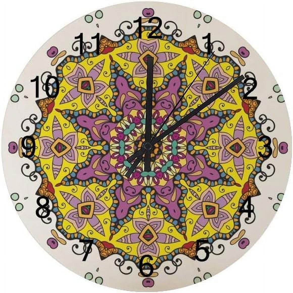 SKYSONIC Silent Wooden Round Wall Clock Mandala Floral Decoration Non Ticking Battery Operated ...