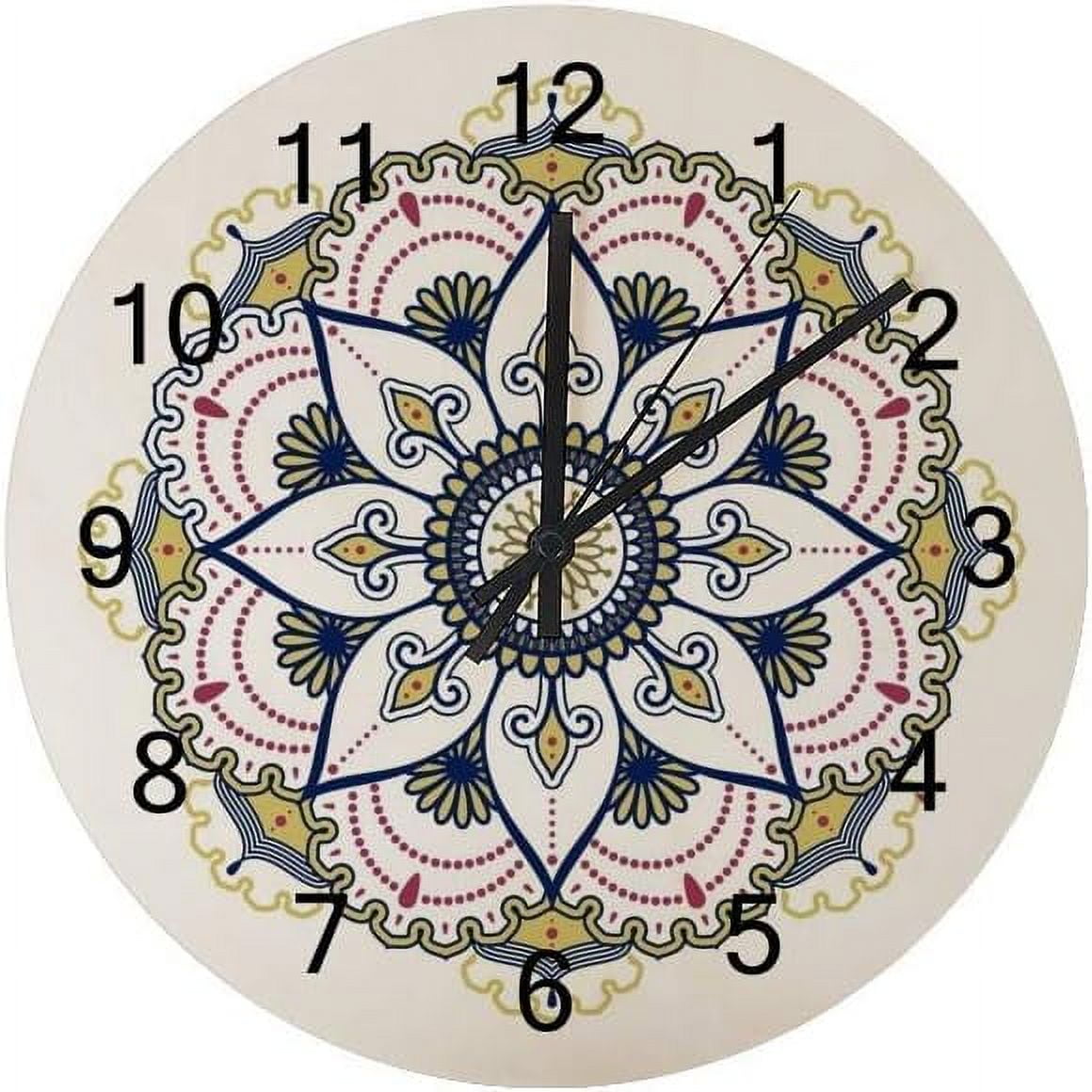 SKYSONIC Silent Wooden Round Wall Clock Mandala Flower Decoration Non ...