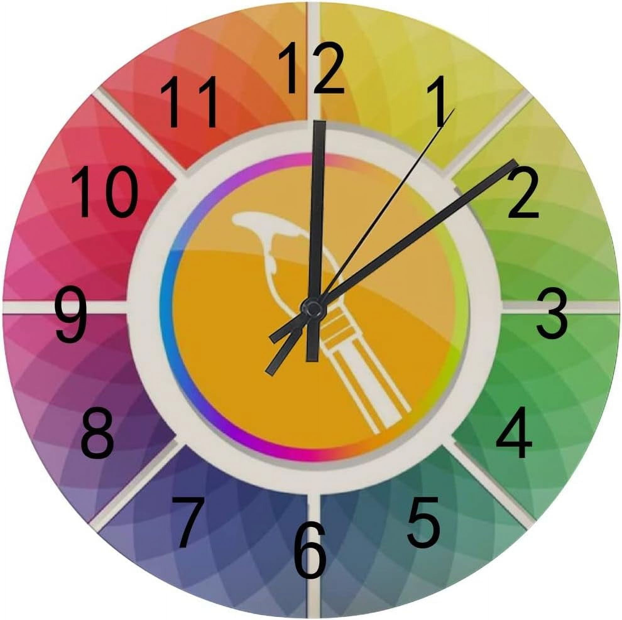 SKYSONIC Silent Wooden Round Wall Clock Mosaic Color Wheel Non Ticking ...