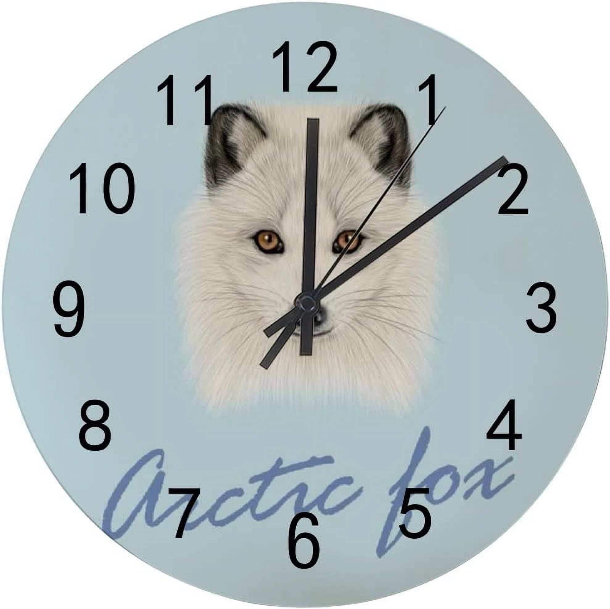 SKYSONIC Silent Wooden Round Wall Clock Portrait of Arctic Fox Non ...