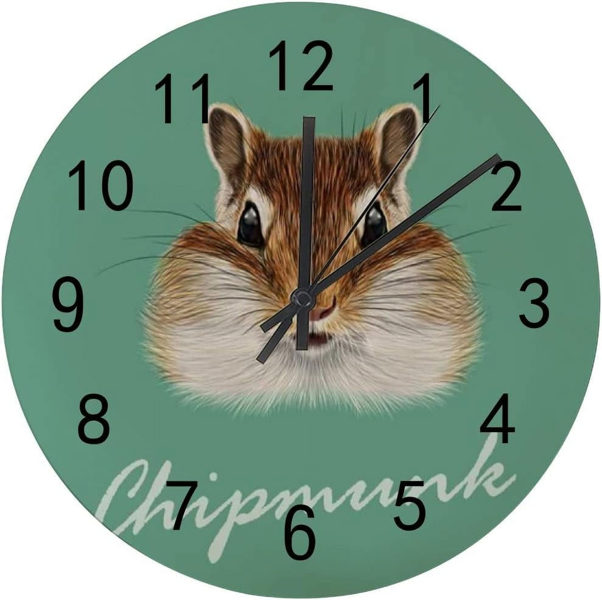 SKYSONIC Silent Wooden Round Wall Clock Portrait of Chipmunk Non ...