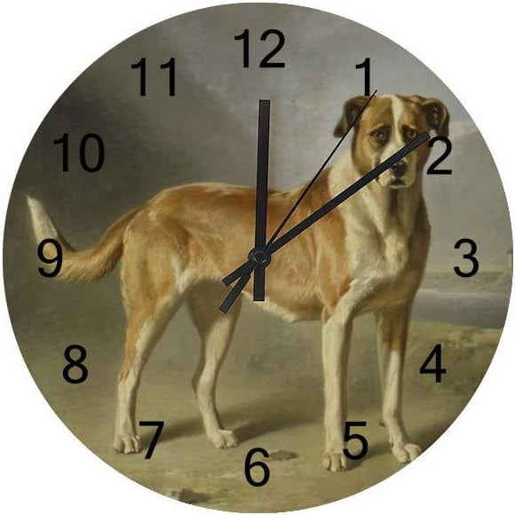 SKYSONIC Silent Wooden Round Wall Clock Saint Bernard Dog Non Ticking ...