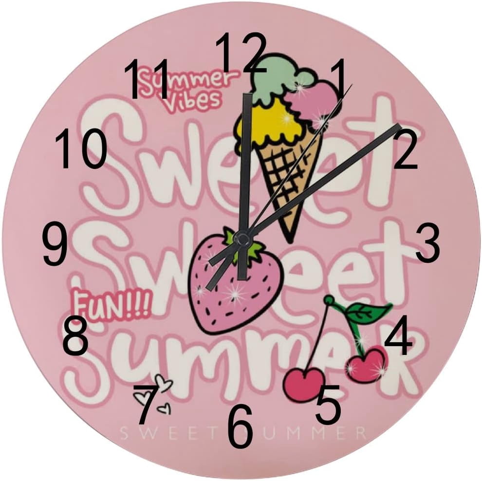 SKYSONIC Silent Wooden Round Wall Clock Sweet Summer Cute Slogan Design ...