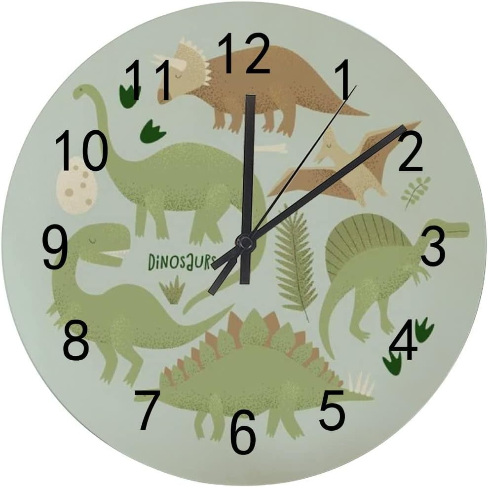 SKYSONIC Silent Wooden Round Wall Clock Tyrannosaurus Rex Non Ticking ...