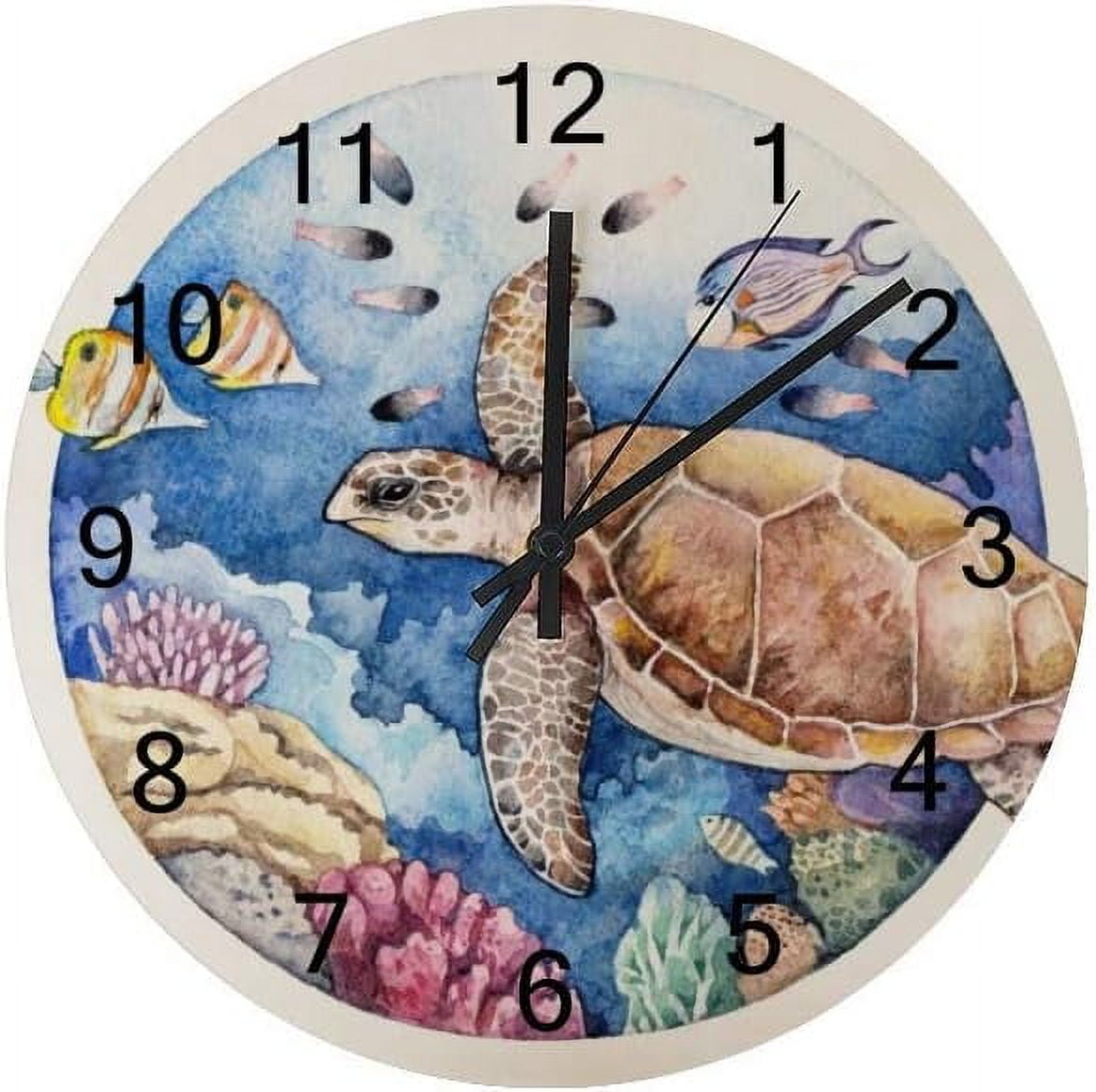 SKYSONIC Silent Wooden Round Wall Clock Watercolor Coral Reef Fish ...