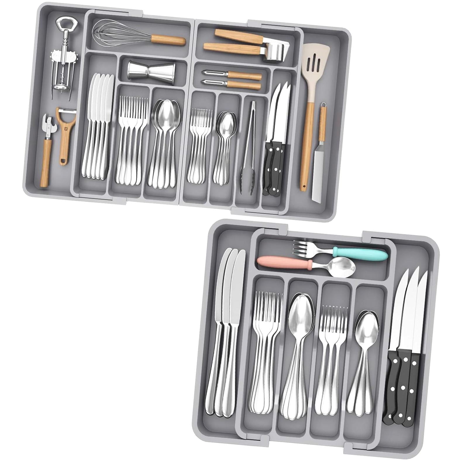SKYSONIC Silverware Drawer Organizer, Expandable Kitchen Utensil Tray ...