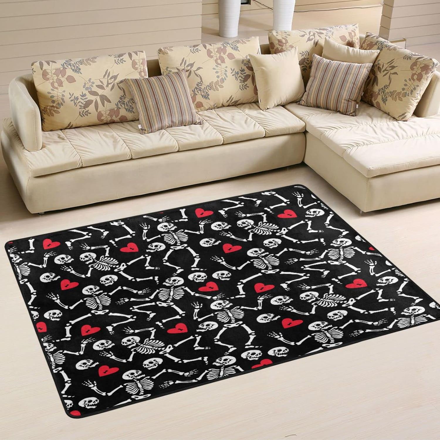 SKYSONIC Skeleton Love Dancing Valentine Romantic Non-Slip Area Rug ...