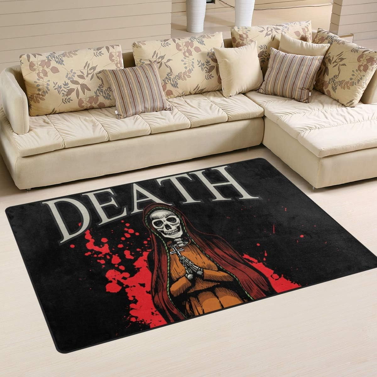 SKYSONIC Skeleton with Blood Splatter Area Rug Pad for Dining Room ...