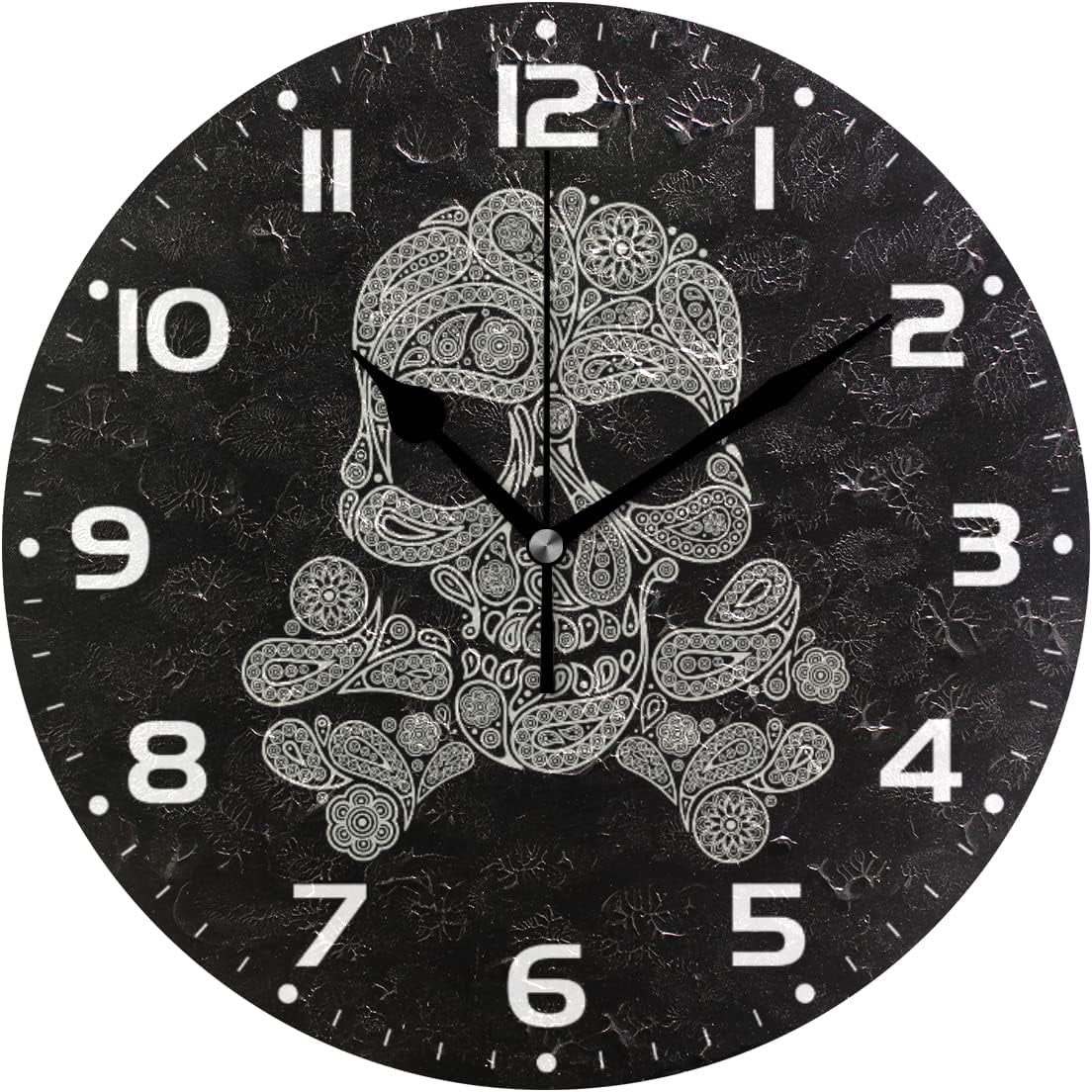 SKYSONIC Skull Wall Clock 10 Inch Silent Non Ticking Round Clock Oil Painting Clock Easy to Read ...