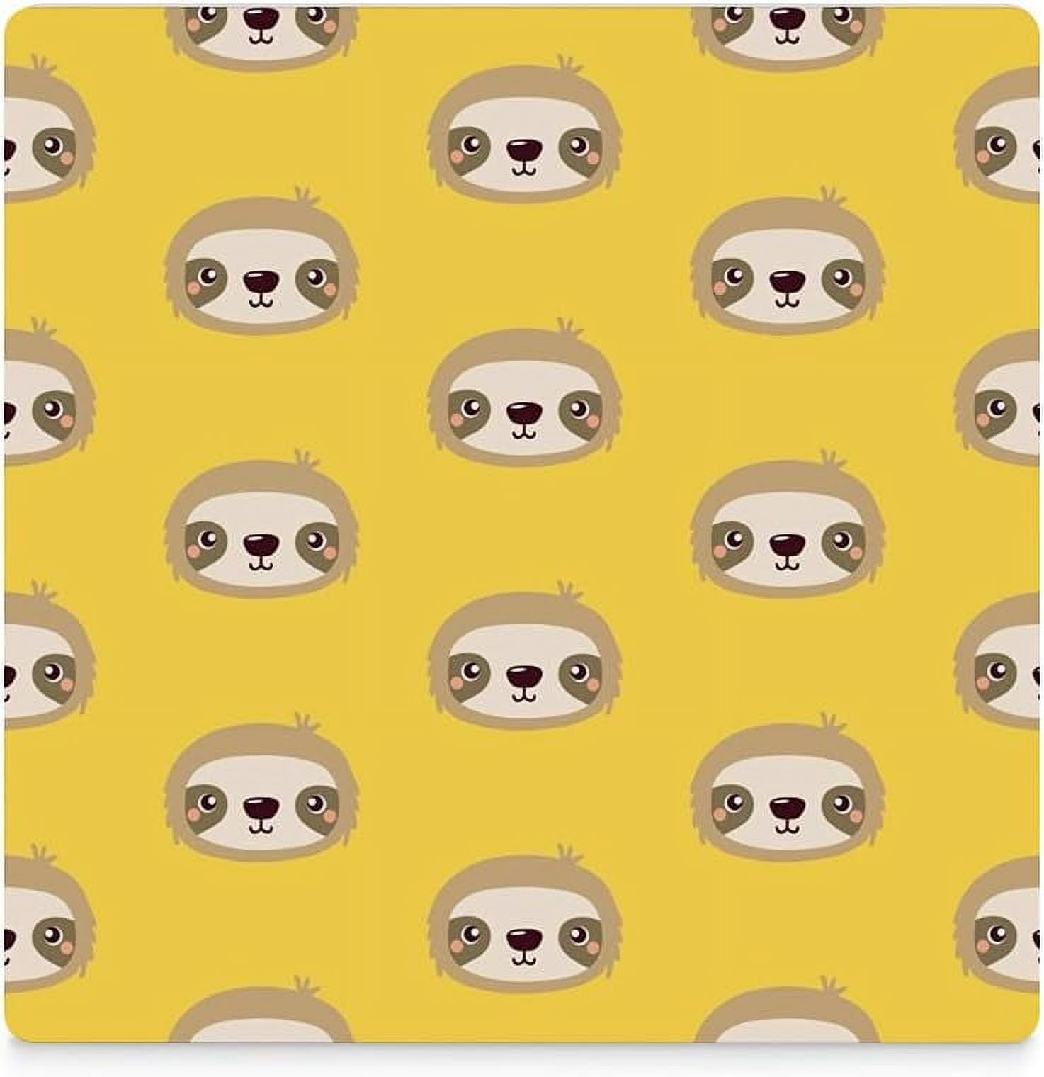 SKYSONIC Sloth Head On Yellow Printed Square Ceramic Coaster for Drinks ...