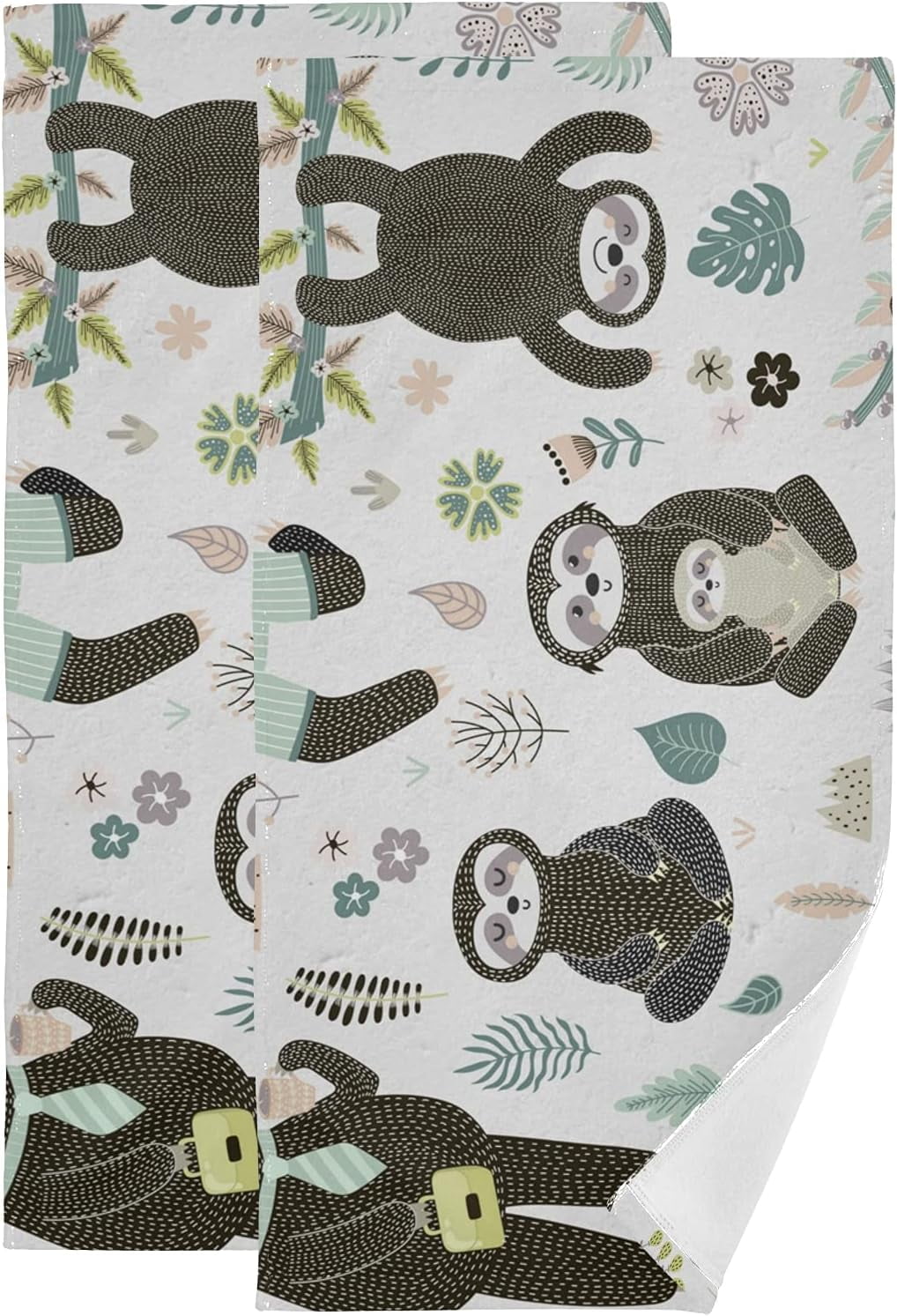 SKYSONIC Sloth Soft Hand Towels 2-Piece,14.4" x 28.3" Absorbent Bath ...