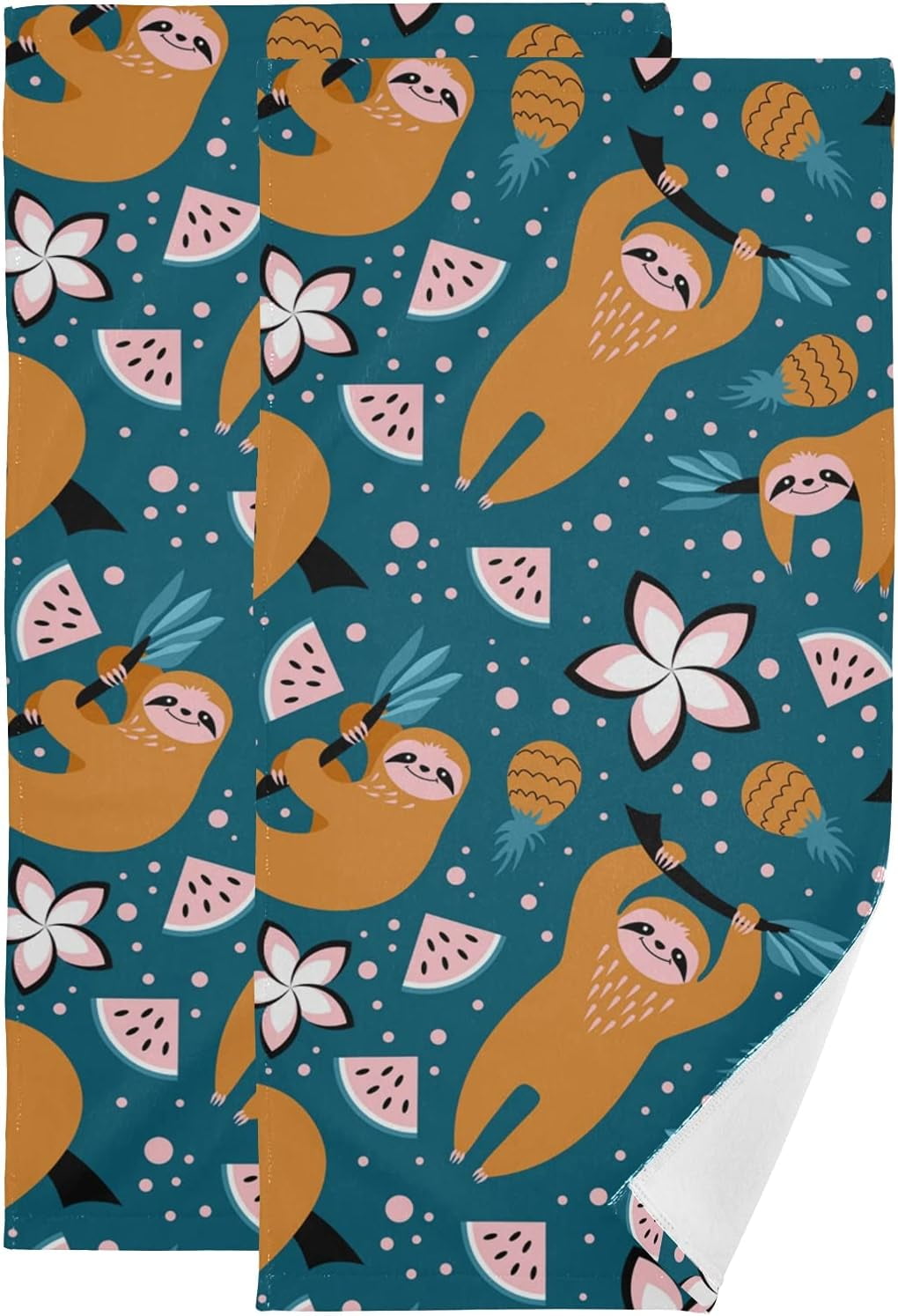 SKYSONIC Sloth Soft Hand Towels 2-Piece,14.4" x 28.3" Absorbent Bath ...