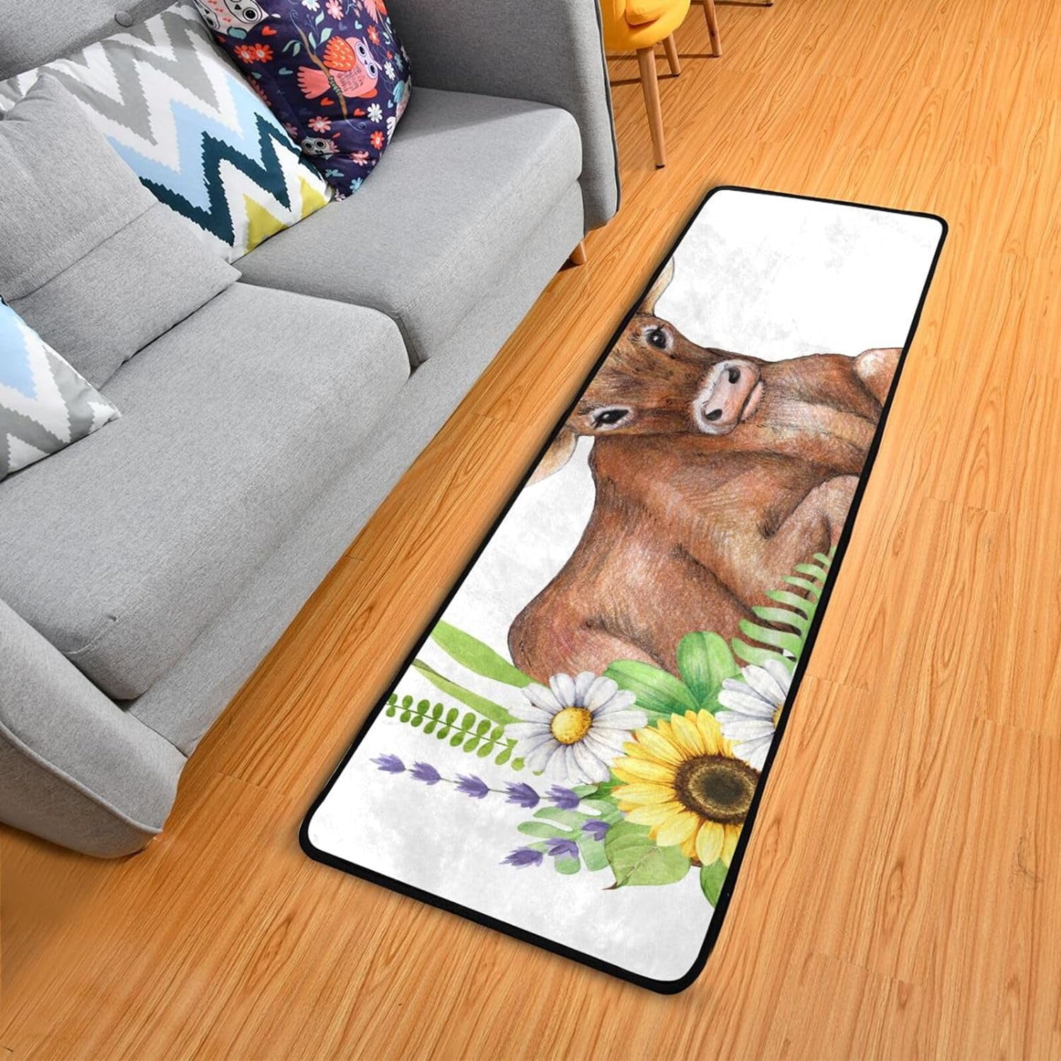 SKYSONIC Small Cute Calf Runner Rug, 2' x 6' Non Slip with Rubber ...