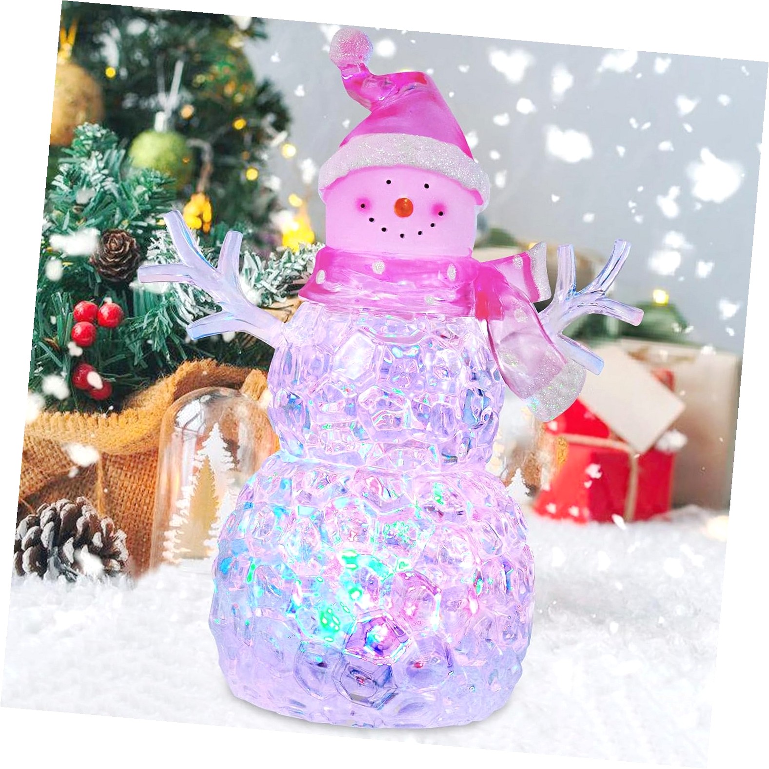 SKYSONIC Snowman Christmas Decoration Lighted Snowman Figurines with 6H ...