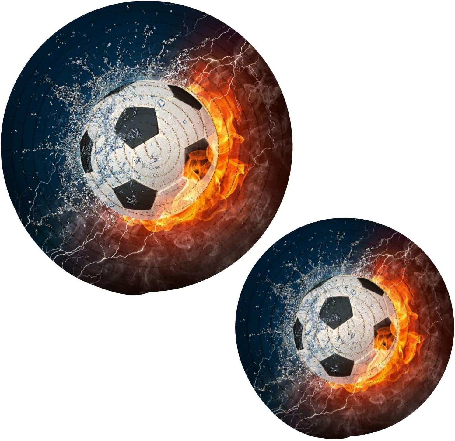 SKYSONIC Soccer Ball Fire Water Pot Holders Set Trivet Hot Pads ...