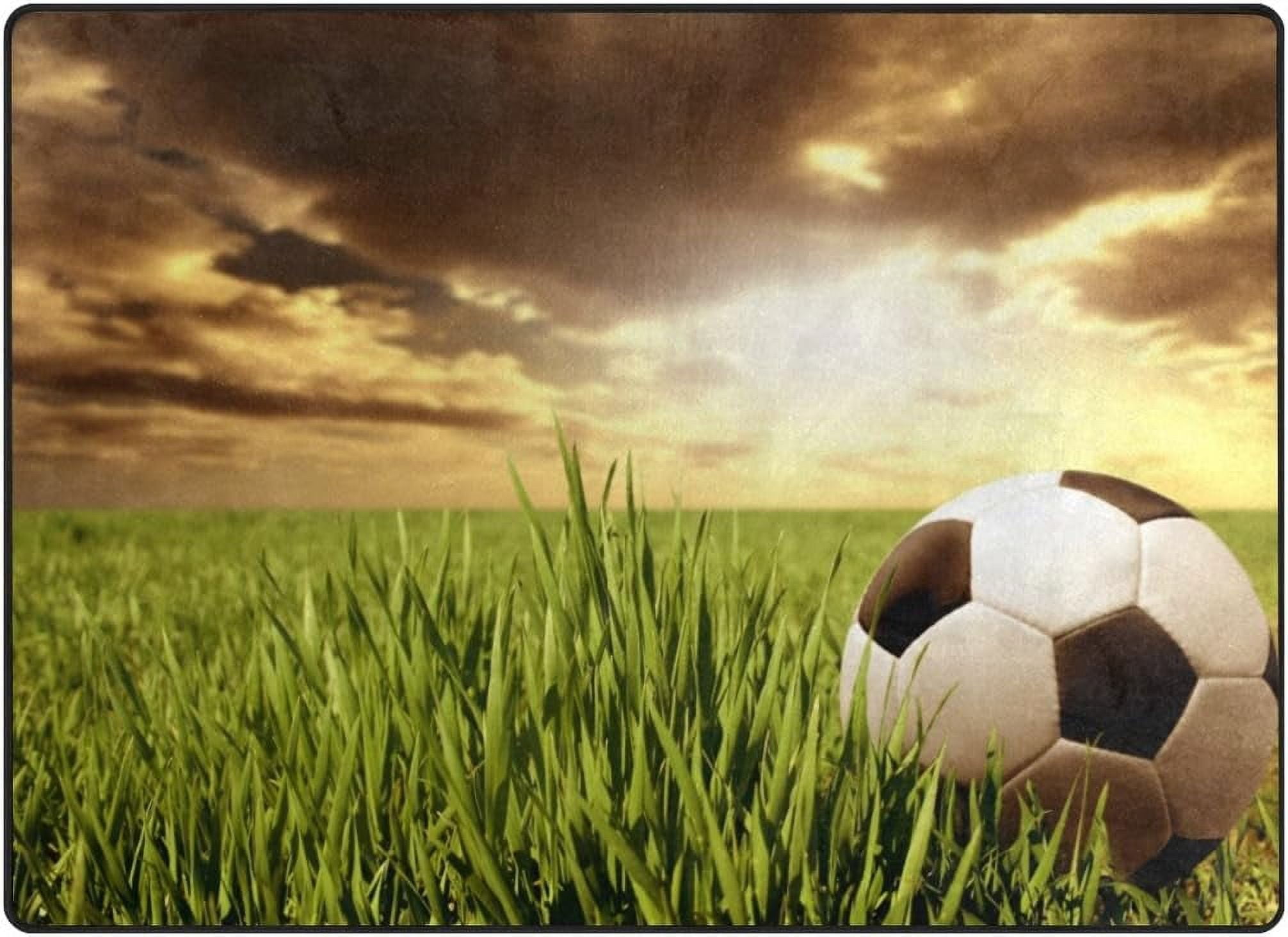 SKYSONIC Soccer Ball in Grass Field Area Rug Pad - 63x48 inch - 100% ...