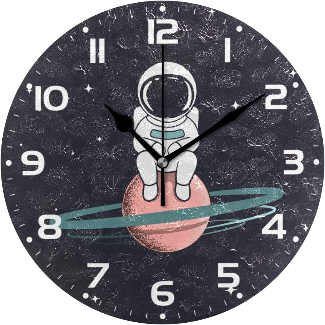 SKYSONIC Space Astronaut Stars Wall Clock 10 Inch Silent Non Ticking ...