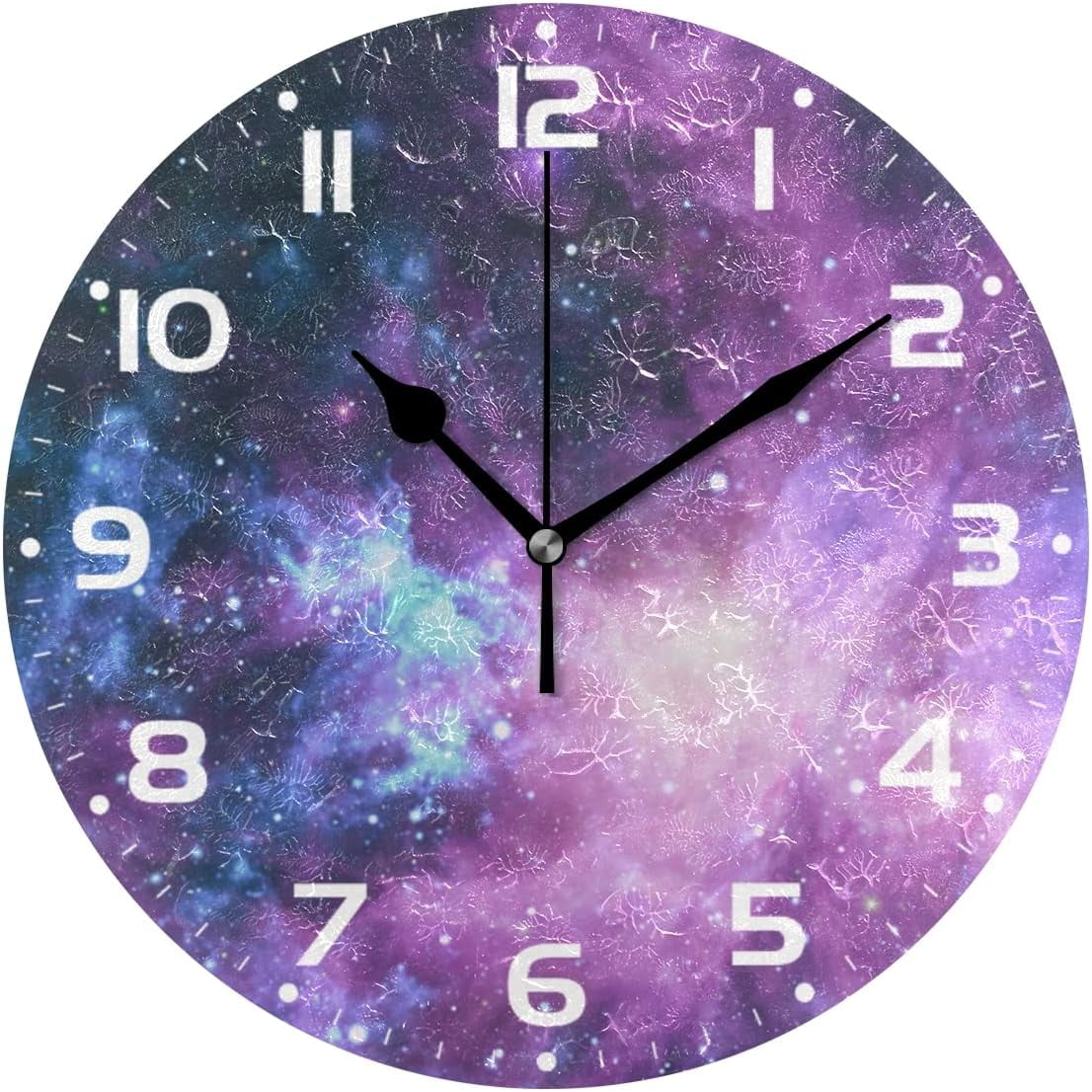 SKYSONIC Space Galaxy Wall Clock 10 Inch Silent Non Ticking Round Clock ...