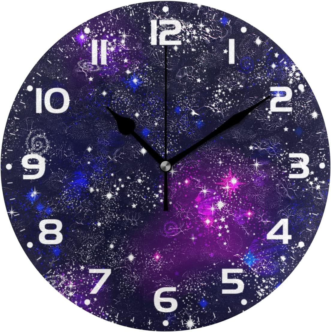 SKYSONIC Space Galaxy Wall Clock 10 Inch Silent Non Ticking Round Clock ...