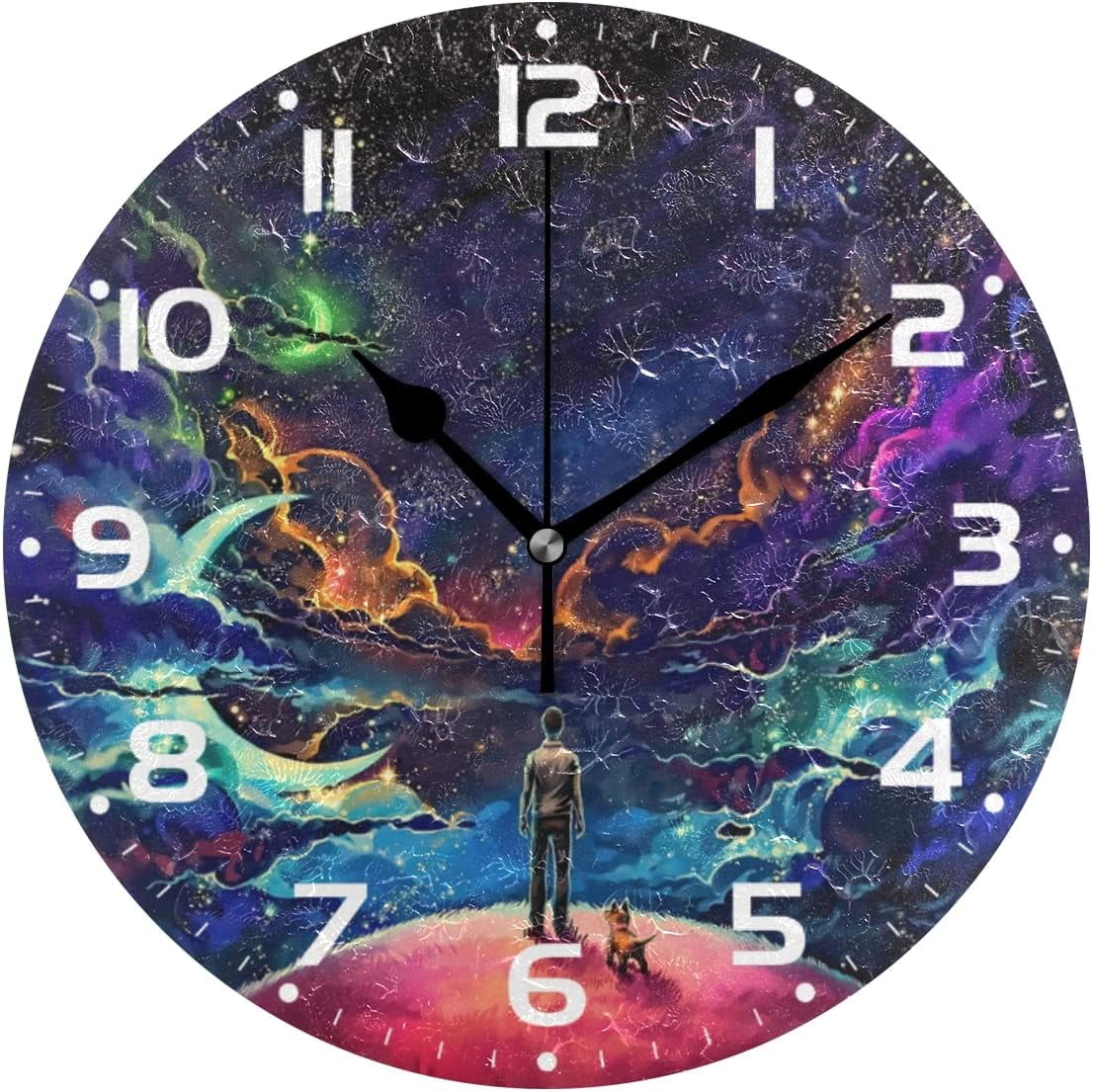 SKYSONIC Space Galaxy Wall Clock 10 Inch Silent Non Ticking Round Clock ...