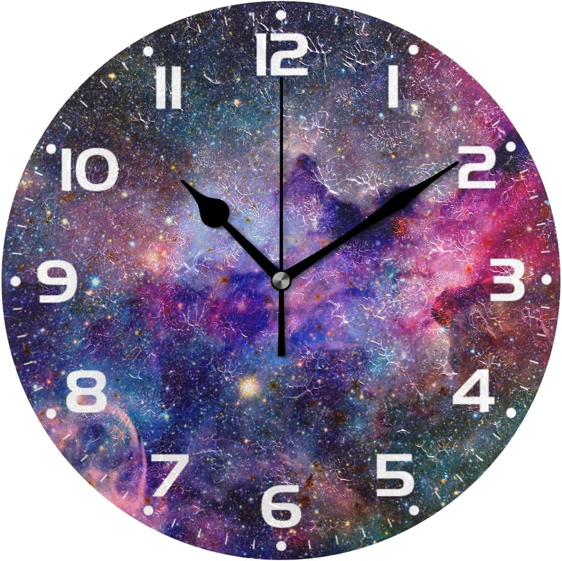 SKYSONIC Space Galaxy Wall Clock 10 Inch Silent Non Ticking Round Clock ...