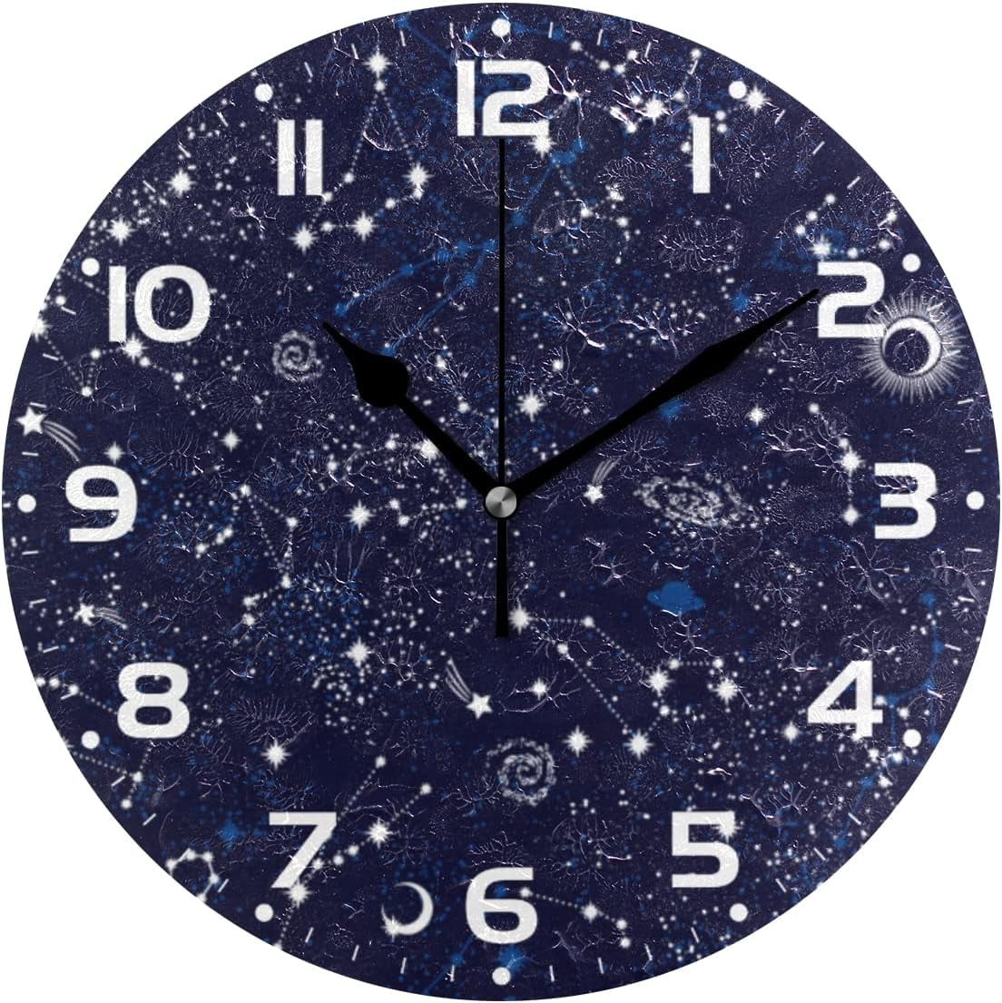 SKYSONIC Space Galaxy Wall Clock 10 Inch Silent Non Ticking Round Clock ...