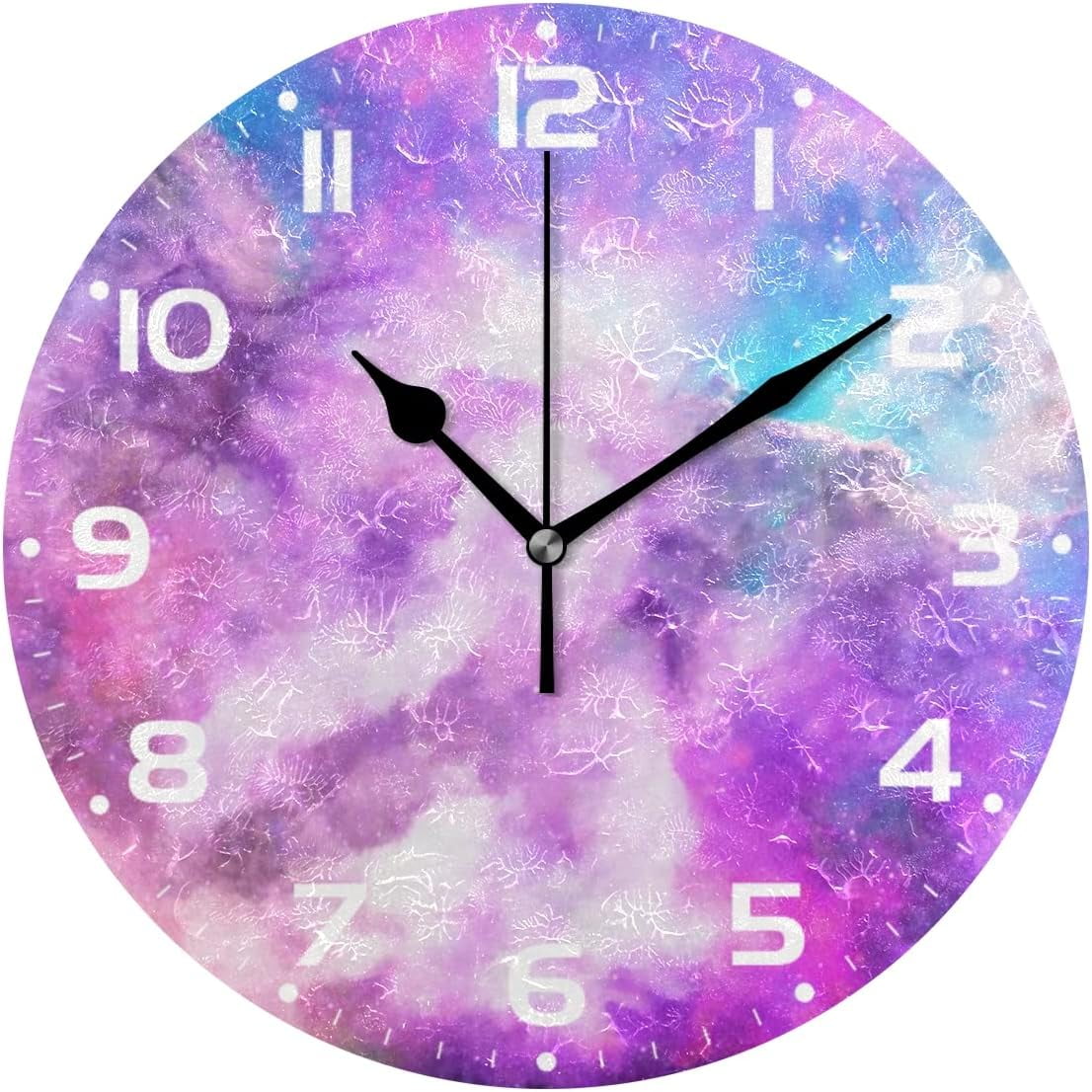 SKYSONIC Space Galaxy Wall Clock 10 Inch Silent Non Ticking Round Clock ...