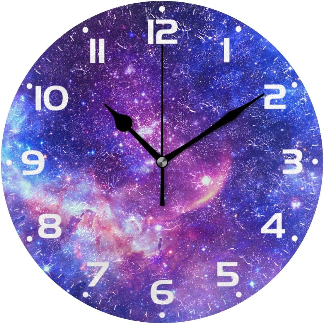 SKYSONIC Space Galaxy Wall Clock 10 Inch Silent Non Ticking Round Clock ...