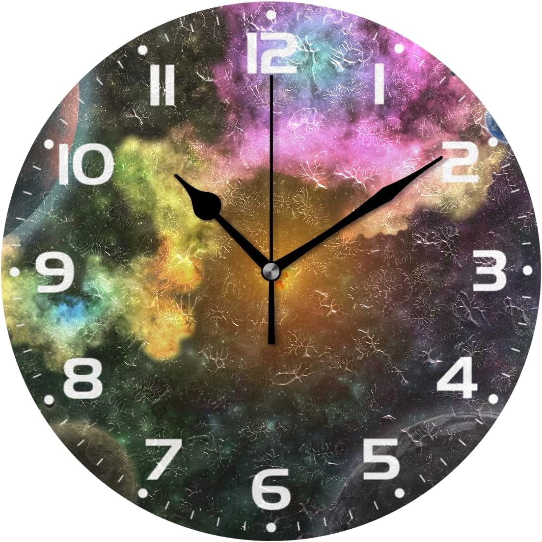 SKYSONIC Space Galaxy Wall Clock 10 Inch Silent Non Ticking Round Clock ...