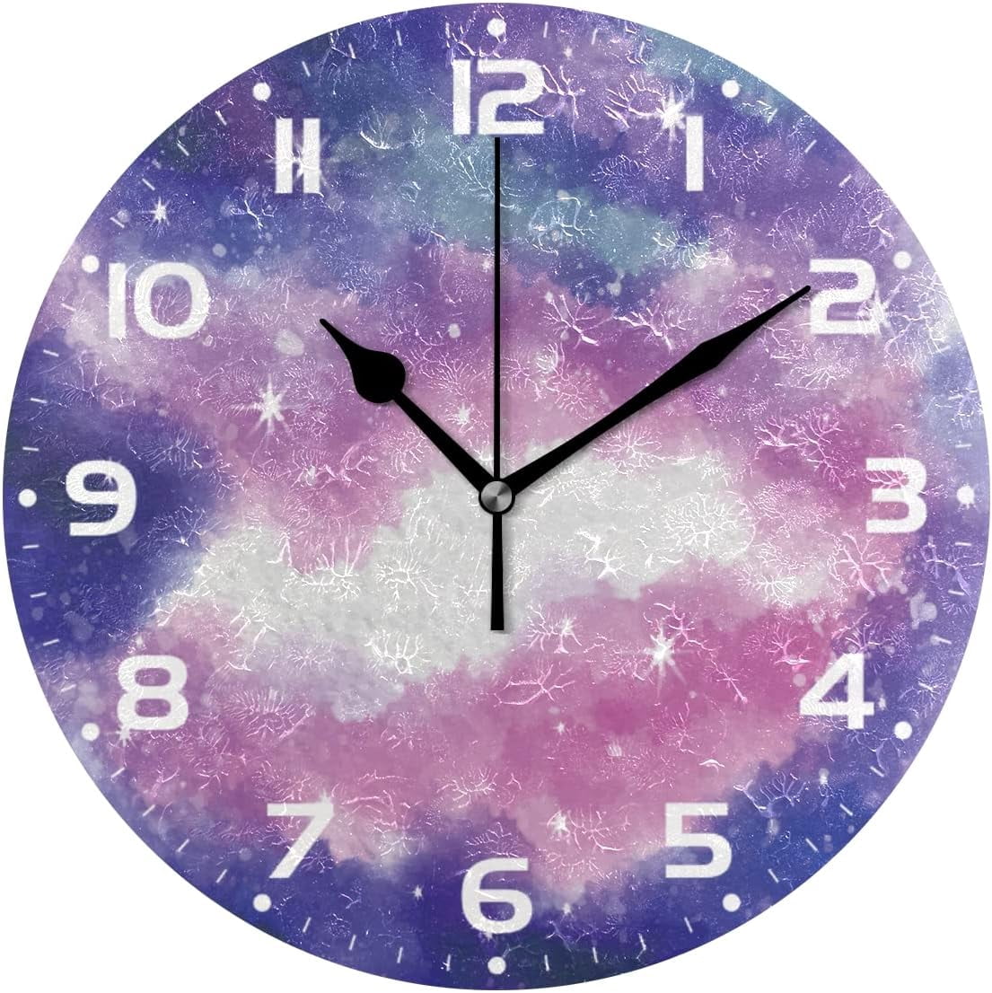 SKYSONIC Space Galaxy Wall Clock 10 Inch Silent Non Ticking Round Clock ...