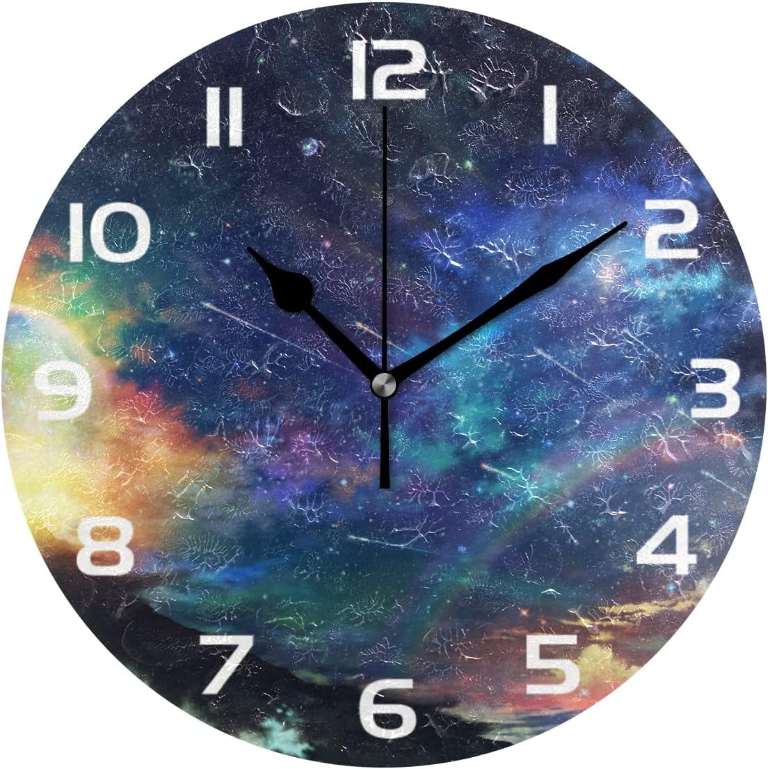 SKYSONIC Space Galaxy Wall Clock 10 Inch Silent Non Ticking Round Clock ...
