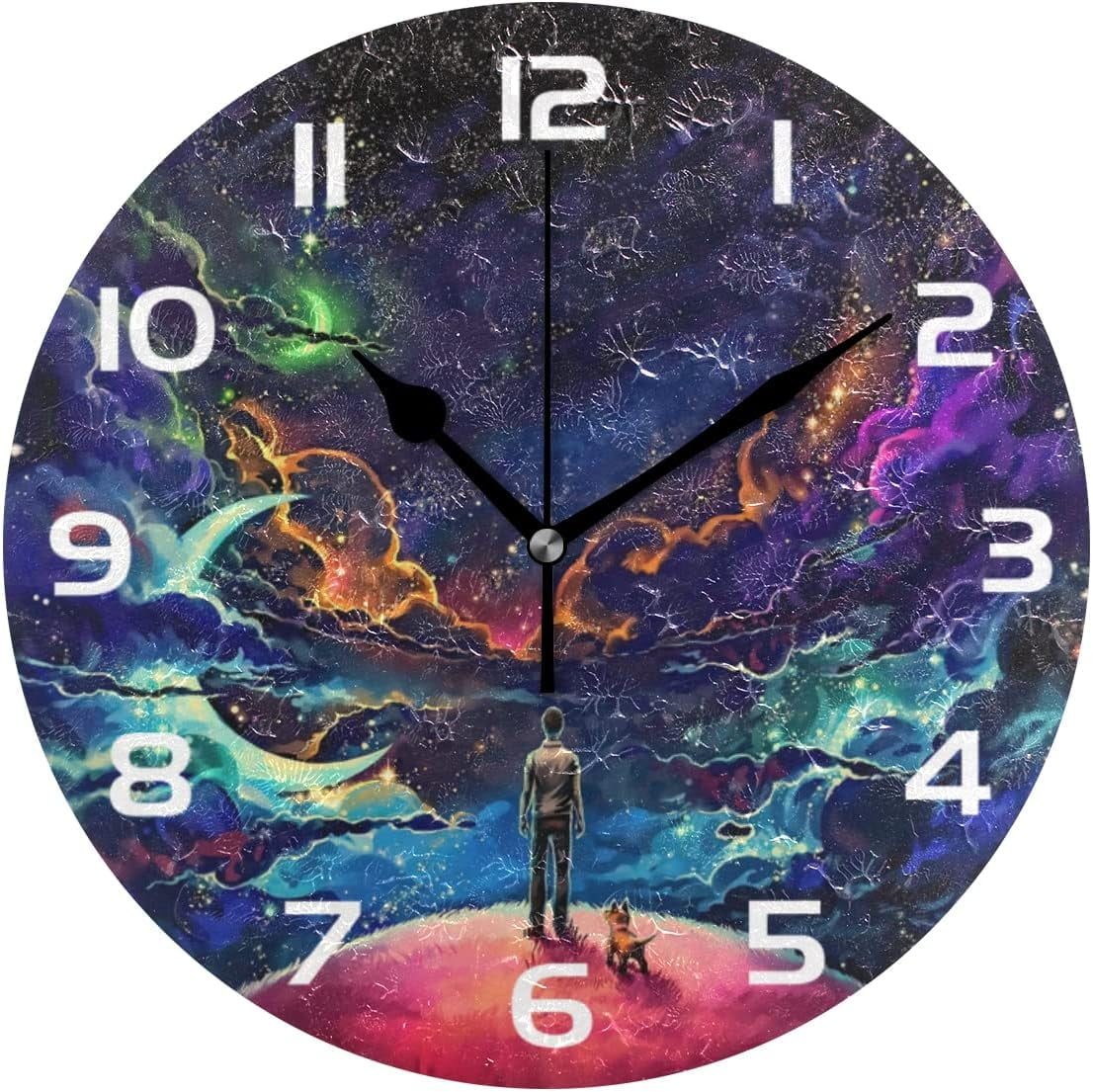 SKYSONIC Space Galaxy Wall Clock 10 Inch Silent Non Ticking Round Clock ...