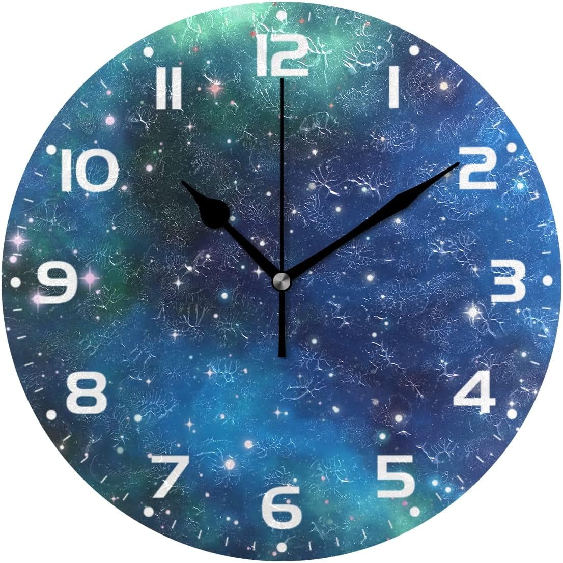 SKYSONIC Space Galaxy Wall Clock 10 Inch Silent Non Ticking Round Clock ...