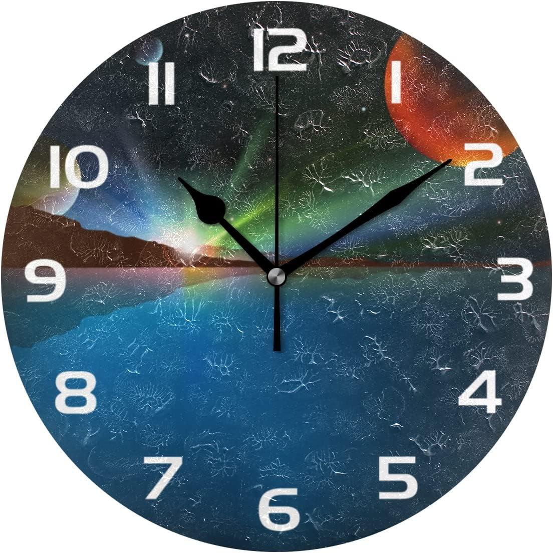 SKYSONIC Space Galaxy Wall Clock 10 Inch Silent Non Ticking Round Clock Oil Painting Clock Easy ...