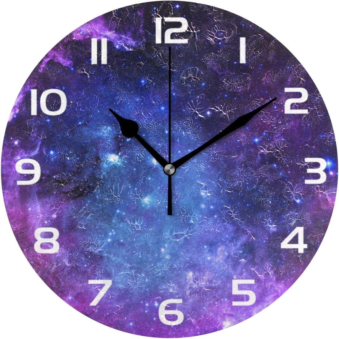 SKYSONIC Space Galaxy Wall Clock 10 Inch Silent Non Ticking Round Clock ...