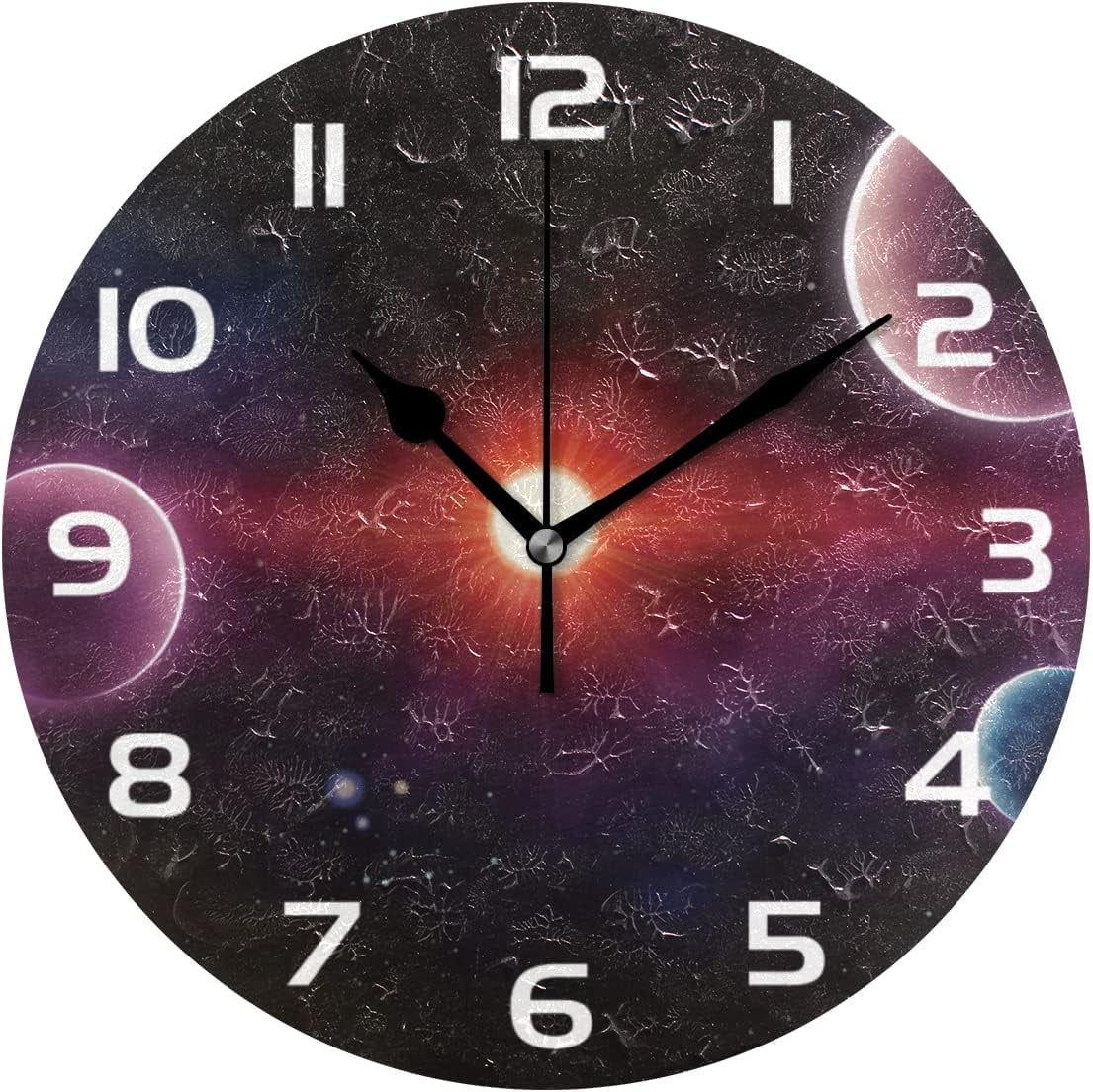 SKYSONIC Space Galaxy Wall Clock 10 Inch Silent Non Ticking Round Clock ...