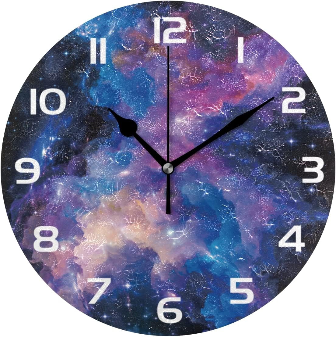 SKYSONIC Space Galaxy Wall Clock 10 Inch Silent Non Ticking Round Clock ...