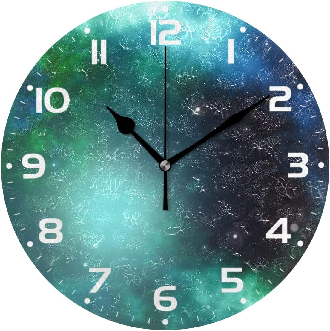 SKYSONIC Space Galaxy Wall Clock 10 Inch Silent Non Ticking Round Clock ...