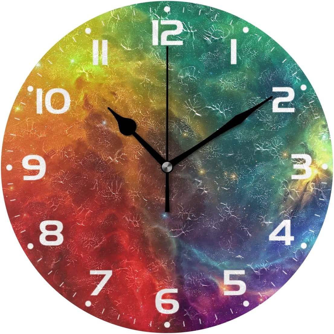 SKYSONIC Space Galaxy Wall Clock 10 Inch Silent Non Ticking Round Clock ...