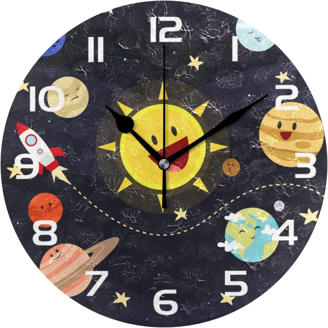 SKYSONIC Space Rocket Wall Clock 10 Inch Silent Non Ticking Round Clock ...