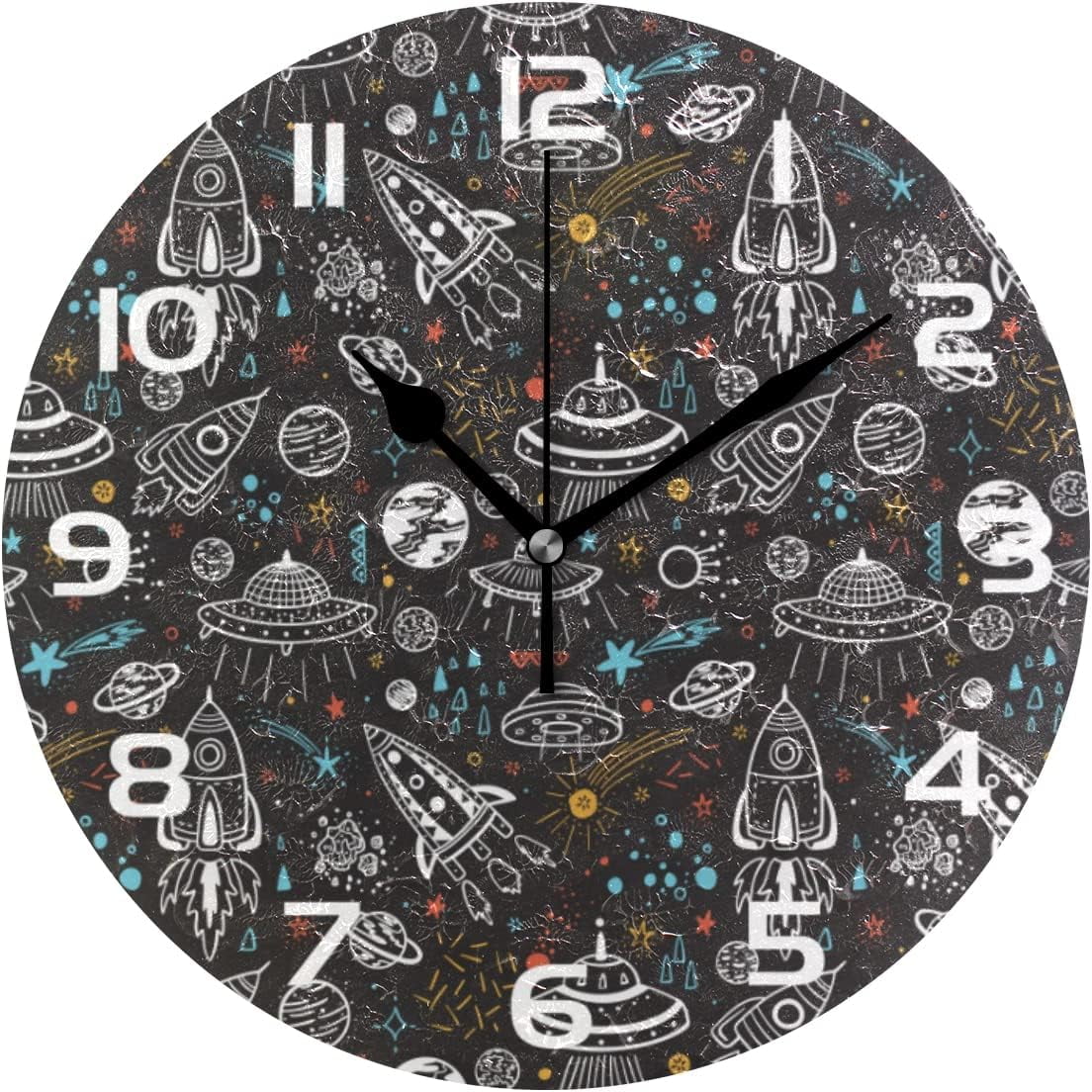 SKYSONIC Space Rocket Wall Clock 10 Inch Silent Non Ticking Round Clock ...