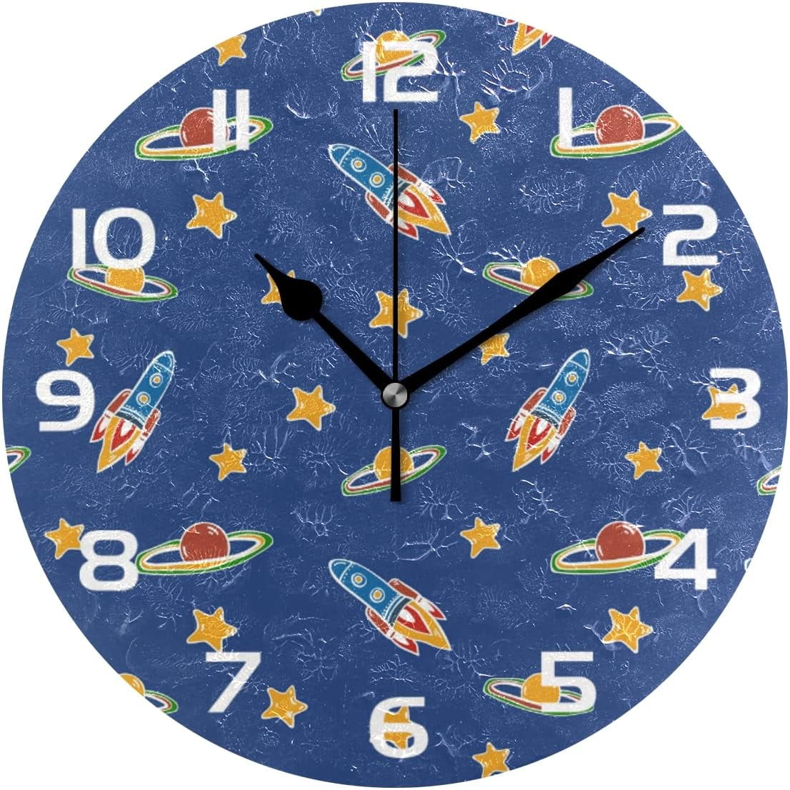 SKYSONIC Space Rocket Wall Clock 10 Inch Silent Non Ticking Round Clock ...