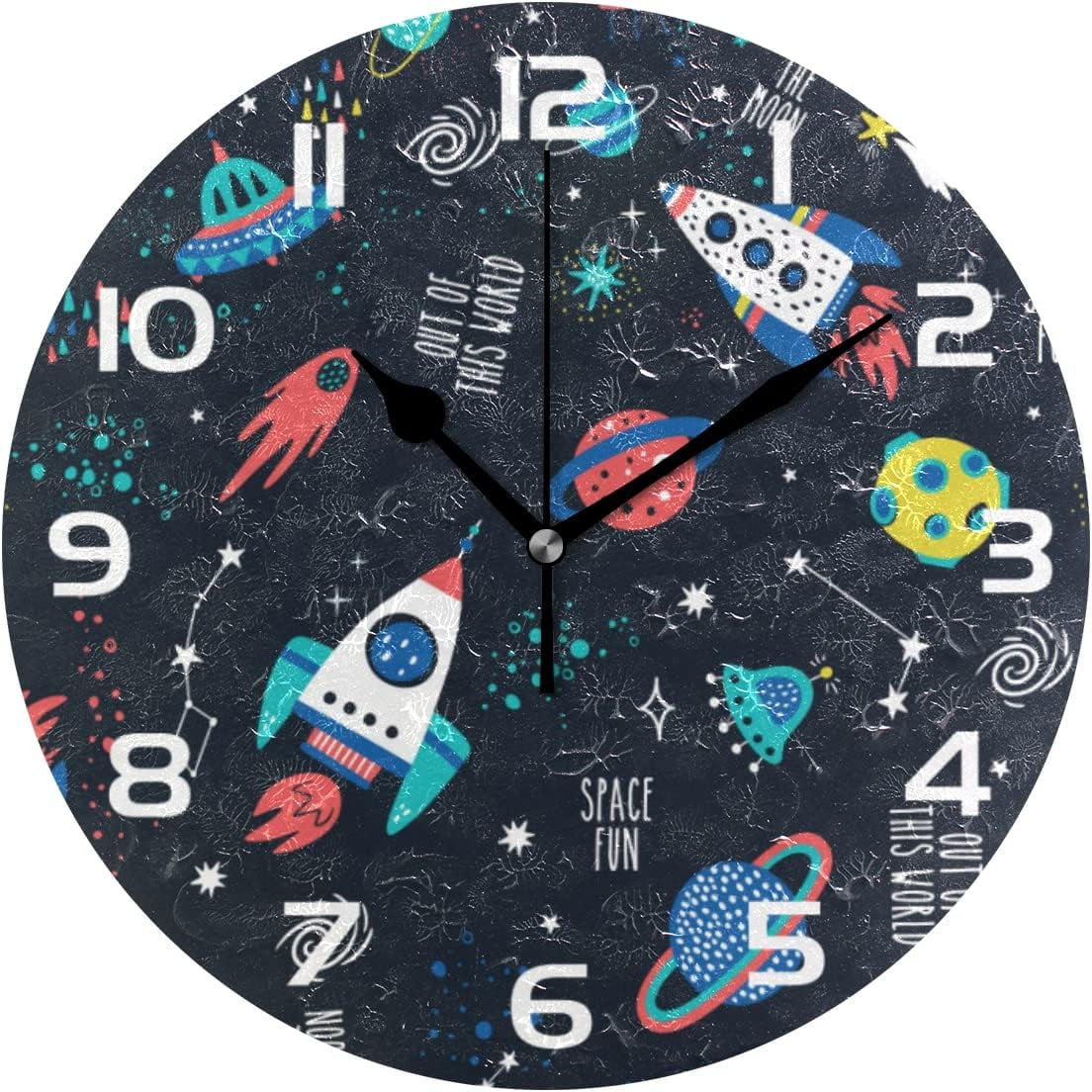 SKYSONIC Space Rocket Wall Clock 10 Inch Silent Non Ticking Round Clock ...