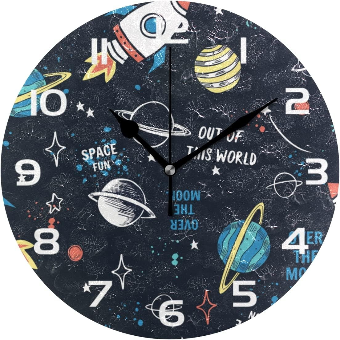 SKYSONIC Space Rocket Wall Clock 10 Inch Silent Non Ticking Round Clock ...