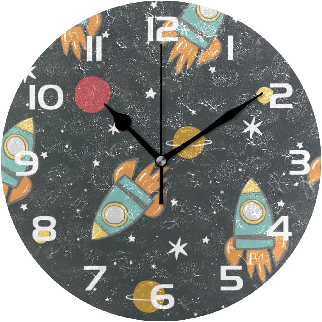 SKYSONIC Space Rocket Wall Clock 10 Inch Silent Non Ticking Round Clock ...