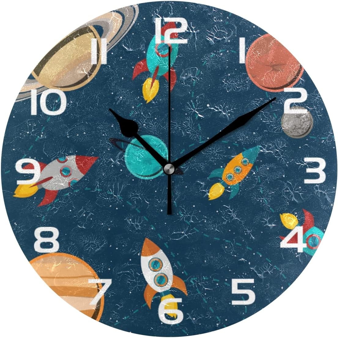 SKYSONIC Space Rocket Wall Clock 10 Inch Silent Non Ticking Round Clock ...