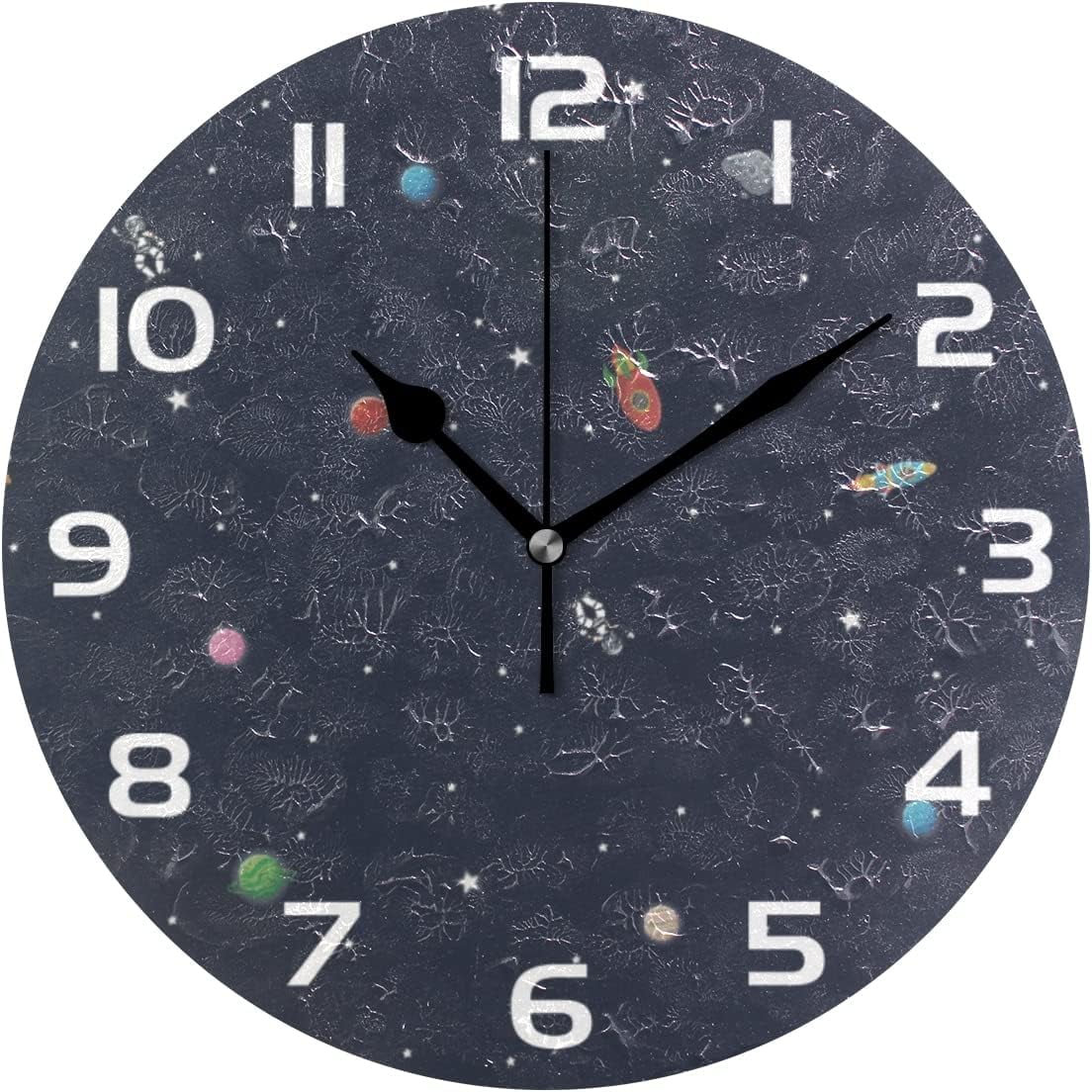 SKYSONIC Space Rocket Wall Clock 10 Inch Silent Non Ticking Round Clock ...