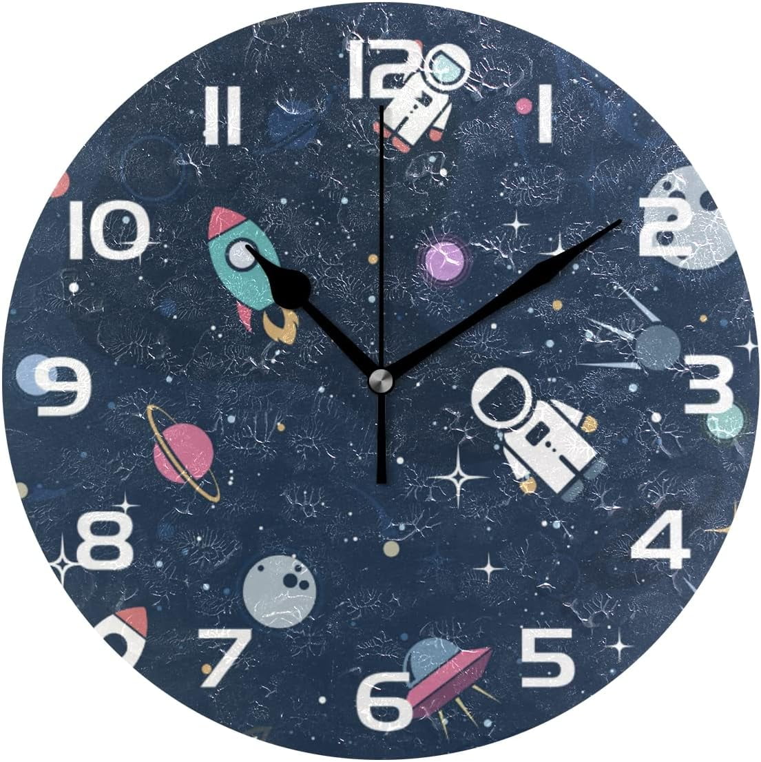 SKYSONIC Space Rocket Wall Clock 10 Inch Silent Non Ticking Round Clock ...