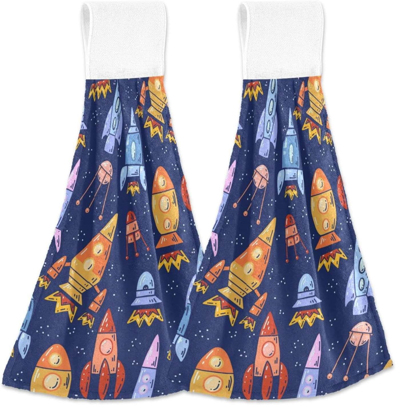 SKYSONIC Space Spaceships Rocket Hanging Hand Towels with Hanging Loop ...