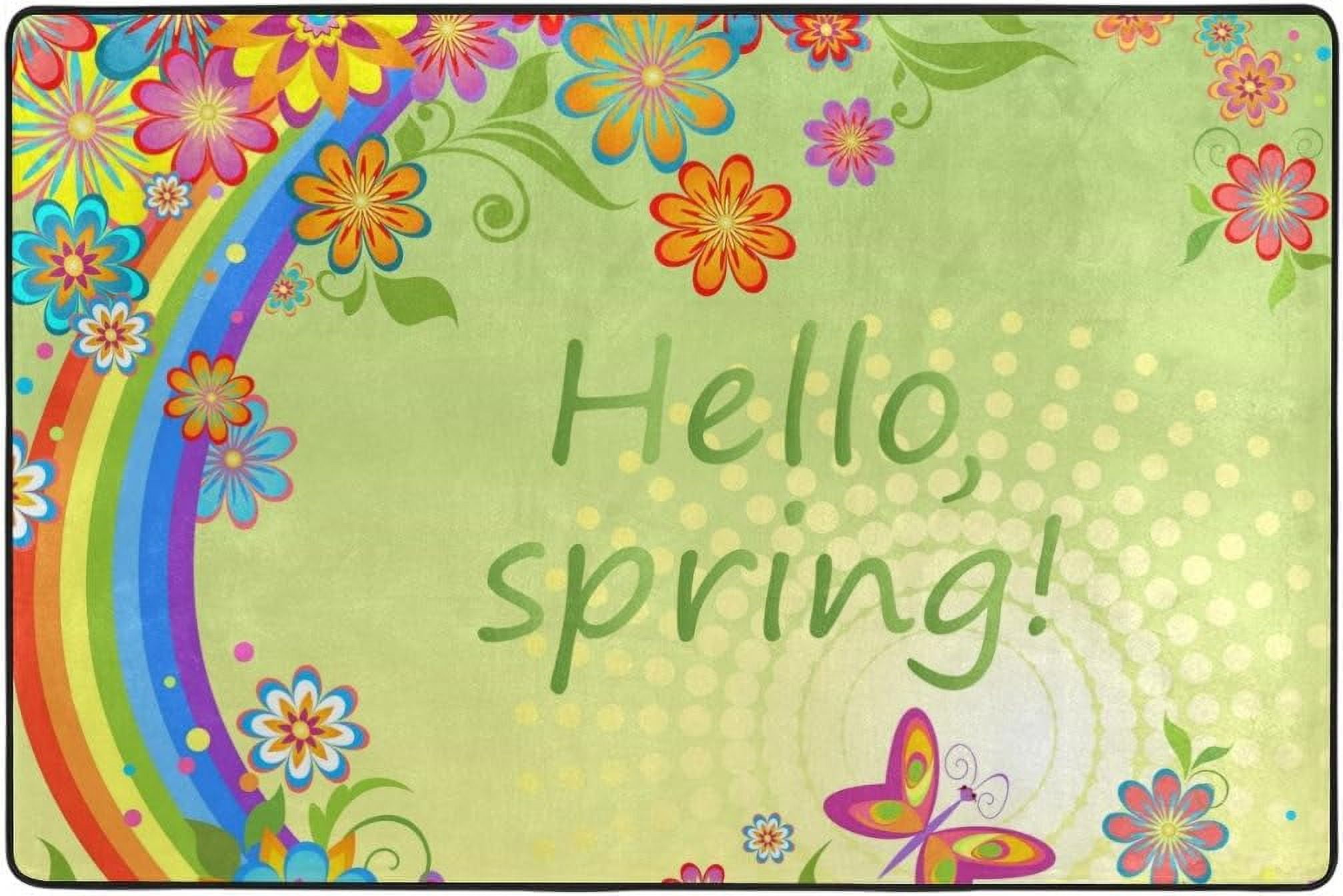 SKYSONIC Spring Flowers Rainbow Area Rug Pad 24x36 Inch 100% Light ...